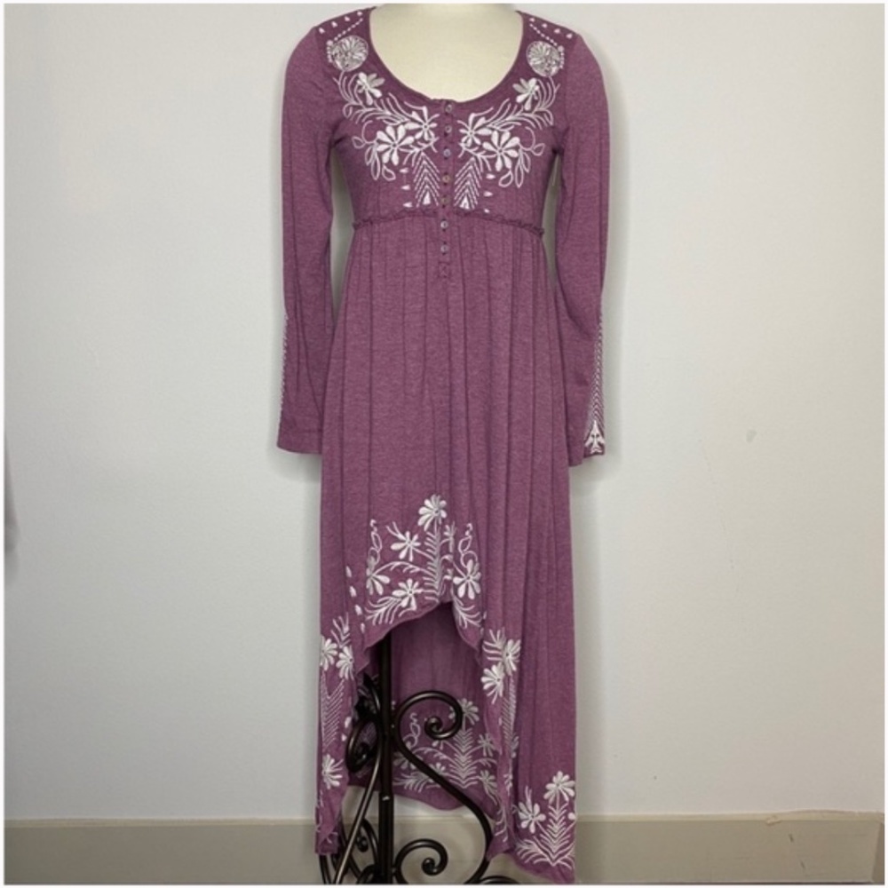 Johnny Was Purple Floral Embroidered Dress - Gem